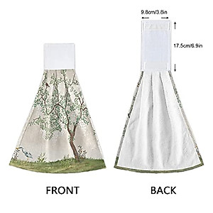 Alaza 2 Pcs Kitchen Towel, Flowering Tree The Japanese Garden with Birds Absorbent Towel Hanging Towel Hand Towel