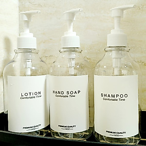 3 Pack of Shampoo and Conditioner Bottles - Apothecary Dispenser Bottle for Bathroom and Kitchen, Refillable Shampoo Bottles for Shampoo Lotion Oil Shower Soap Hand Soap and Dish Soap (Clear)