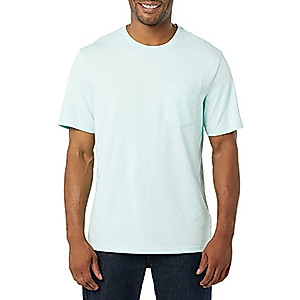 Amazon Essentials Mens T-Shirts, Regular-Fit, Short-Sleeve Crewneck Pocket, Pack of 2, Aqua Blue/Light Blue, Large