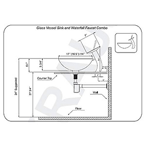 MEKKHALA Bathroom Tempered Glass Vessel Sink Black & Blue Round Wash Basin Bowl Waterfall Mixer Chrome Brass Faucets Pop-up Drain Combo With Cold & Hot Water Hoses