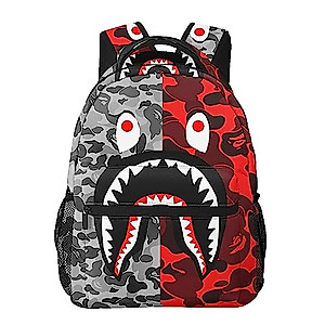 AIRPO Fashion Shark Teeth Camo Backpacks Camouflage 3D Print Big Capacity Computer Daypack Lightweight Multiple Backpack Travel Shoulders Bag For Women Men