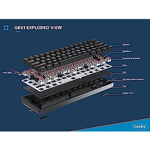 Geeky GK61 60% | Hot Swappable Mechanical Gaming Keyboard | 61 Keys Multi Color RGB LED Backlit for PC/Mac Gamer | ANSI US American Layout (White, Mechanical Red)