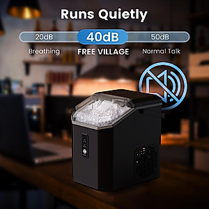 FREE VILLAGE Nugget Ice Maker Countertop, Pebble Ice Maker Machine, 33lbs Per Day, Self-Cleaning with Basket, Quiet Operation, 1.2Qt Water Reservoir, Portable Ice Machine for Home Office RV Party