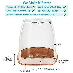 16 Pack Chair Leg Floor Protectors for Hardwood Floors, Round Rubber Furniture Sliders, 360°Felt Pad Bottom Wrapped Thickening Silicone Furniture Legs Caps Covers(Square,Clear-Brown-L)