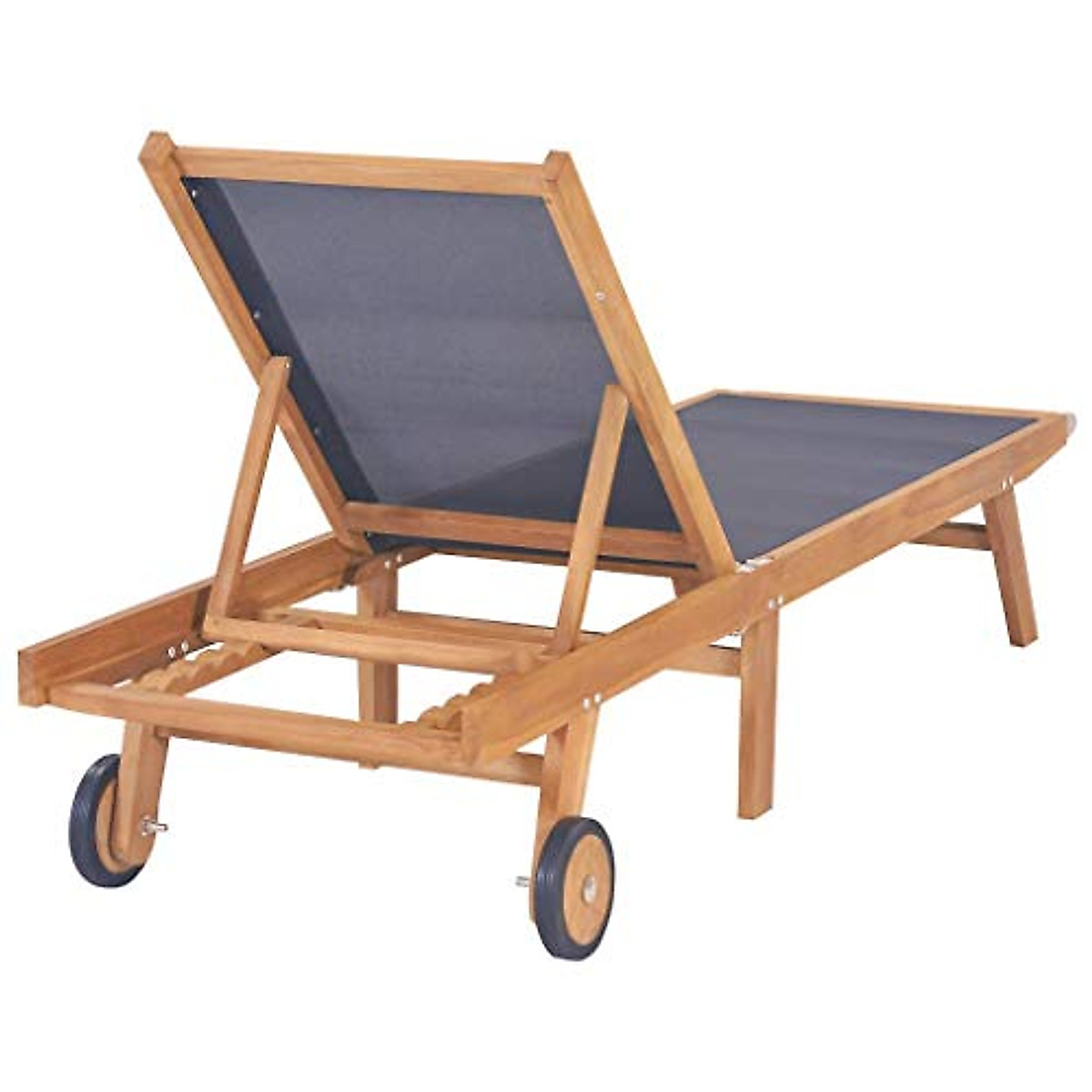 imasay Folding Sun Loungers with Wheels 2 pcs Solid Teak and Textilene for Outdoor,Outside,Patio,Garden,Beach,Lawn,Sunbathing,Tanning,Pool,Adjustable Reclining Lounge Chairs