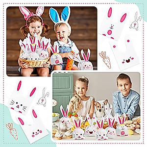 100 Pcs Cute Bunny Long Ear Candy Gift Bags Easter Goodie Bags Easter Bunny Gift Bag Plastic Easter Party Treat Bags with 100 Twist Tie Bow for Party Favors, Wedding Birthday Supplies