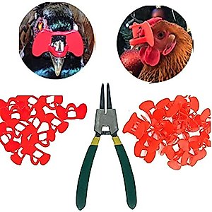 Weilan Pinless Peepers with Pliers for Chickens Blinders Pheasant Poultry Spectacles Anti-Pecking Plier Tool(Red)