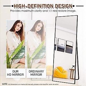 Yone jx je 65" x 24" Full Length Mirror Hanging Standing or Leaning, Bedroom Mirror Floor Mirror Wall-Mounted Mirror with Alloy Frame, Black
