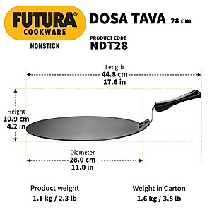 Hawkins Futura Non-stick Flat Dosa Tava Griddle, 11-inch,Black
