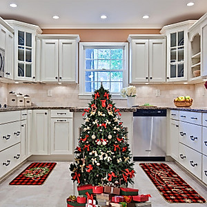 DXSHCG Christmas Kitchen Floor Mats Plaid Snowflakes Set of 2, Non-Slip Kitchen Mats, Holiday Party Home Kitchen Christmas Decorations - 17x29 and 17x47 Inches
