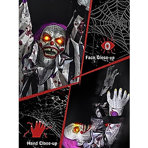 Scary Clown Halloween Decorations Outdoor Hanging Talking Clown Animatronics with Light Up Red Eyes, Sound & Touch Activated for Indoor Yard Haunted House Decor