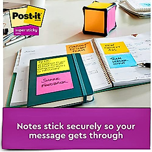 Post-it Super Sticky Full Stick Notes, 3 in x 3 in, 4 Pads, 2x the Sticking Power, Energy Boost Collection, Bright Colors (Orange, Pink, Blue, Green), Recyclable (F330-4SSAU)