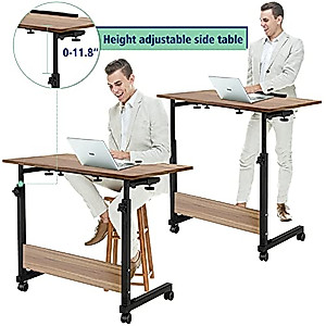 Laptop Cart 31.5" Mobile Table Movable Sofa Side Table with Tilt Tabletop Portable Tray Table for Home Office Height Adjustable Notebook Computer Workstation with Lockable Wheels (Oak)