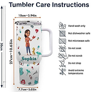 Personalized Nurse Tumbler 40oz -nurse therapeutic origami instructor-Custom Name Insulated Travel Mug with Handle & Straw, Gift for Nurses, Medical Workers, Appreciation, Mother's Day eHvkOU