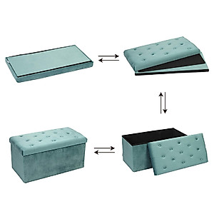 B FSOBEIIALEO Folding Storage Ottoman, Long Ottomans Shoes Bench, Velvet Storage Chest Footrest Seat 31.5"x15.7"x15.7" (Teal, Large)