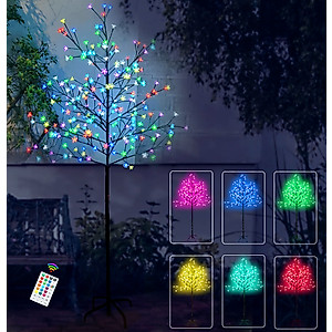 6FT Color Changing Cherry Blossom Light Up Tree Valentines Day Decor, Colorful Cherry Blossom Tree with Lights, Multicolored Blossom Flowers Lighted Trees for Decoration Inside Wedding Party Garden
