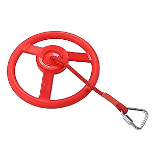 Uxsiya Children Gym Rotating Wheel,Children Gym Rotating Wheel Plastic Directional Wheel Kids Outdoor Fitness Exercise Wheel with Rope Red Swing for Kids Outdoor and Swingset Strong Heavy Duty
