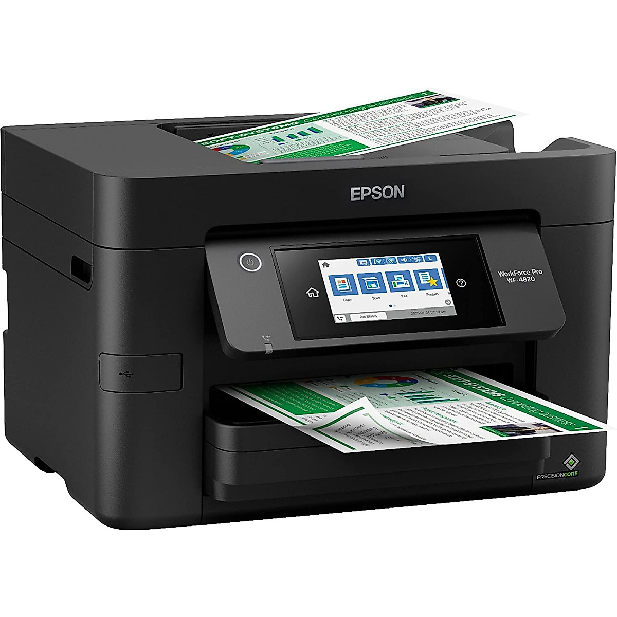 Epson Workforce Pro WF-4820 Wireless All-in-One Color Inkjet Printer, Black - Print Scan Copy Fax - 4.3" Touchscreen, 25 ppm, 4800 x 2400 dpi, Auto 2-Sided Printing, 35-Sheet ADF, Ethernet