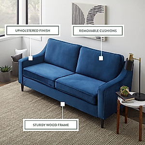 Edenbrook Jensen Upholstered Couch - Blue Velvet Living Room Couch - Seats Three - Modern Scoop Arm Design