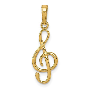 Auriga Fine Jewelry 14k Yellow Gold 3-D Clef Treble Clef Pendant Gift for Women