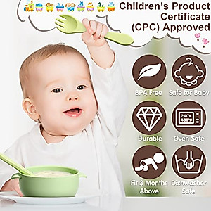 Potchen 4 Set Silicone Baby Bowls with Lid Spoon and Fork Suction Bowls for Baby Toddler Self-feeding Baby Food Bowl First Stage Dishwasher and Microwave Safe, 4 Colors