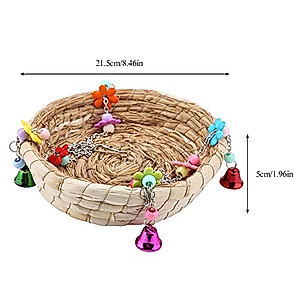 Bird Nest, Safe Parrot Straw Durable Bell Bird Toy Swing Nest Hanging on Birdcage