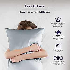 HYDE LANE 16 Momme 100% Pure Mulberry Silk Pillowcase for Hair and Skin with Hidden Zipper, Both Side Grade 6A Silk, Smooth and Soft,Real Silk Pillow Case, 2pcs Queen 20''x30'',Light Blue