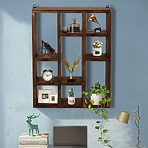 WUWEOT Shadow Box Display Shelf, 15" x 11.8" 9-Slot Rustic Floating Shelves, Wood Finish Wall Mountable/Freestanding Shelf for Wall Table or Desk