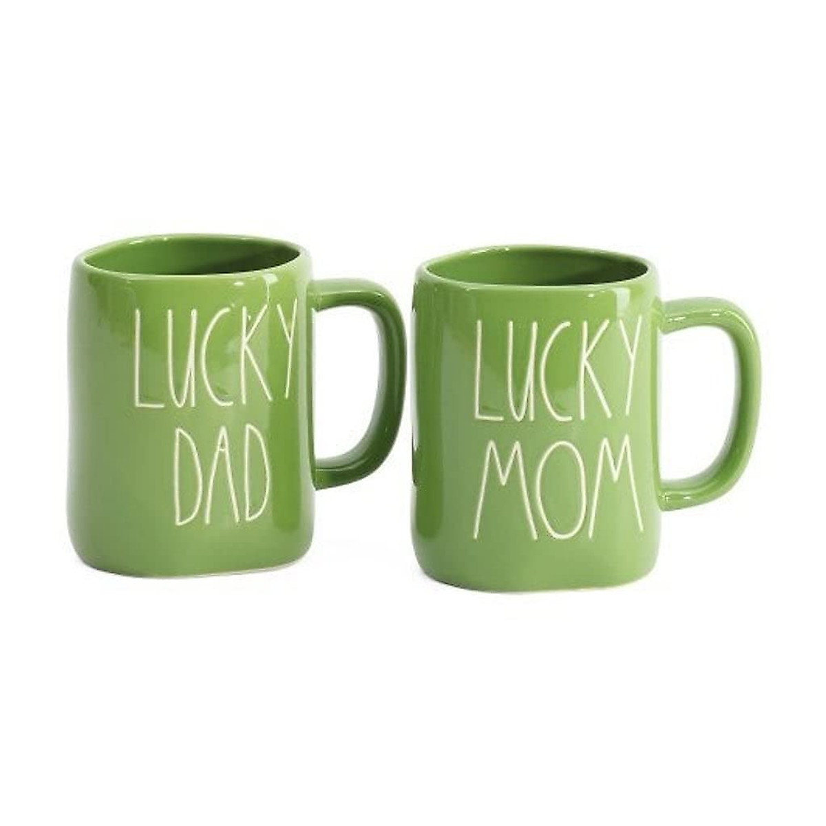 Rae Dunn LUCKY MOM + LUCKY DAD Mug set of 2 - Parents mug coffee cup - Green - St. Patrick's Day - Ceramic - 3.5in D x 4.5in H