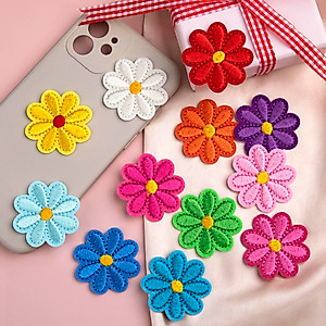 PAGOW 24 Pcs Flower Iron on Patches, Cute Daisy Flower Applique Patch, Sew On Embroidered Applique Sewing Patches for Bags, Jackets, Jeans, Clothes DIY Patches, 1.57x1.57inch (W*H), 12 Colors