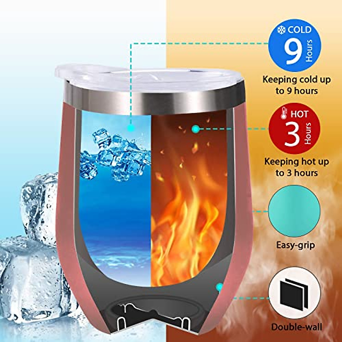 WONDAY Birthday Gifts for Women, Gifts for Women, Grandma, Mom, Wife, Daughter, Sister, Friends, 12 OZ Stainless Steel Wine Tumbler with Lid and straw. (RoseGold)