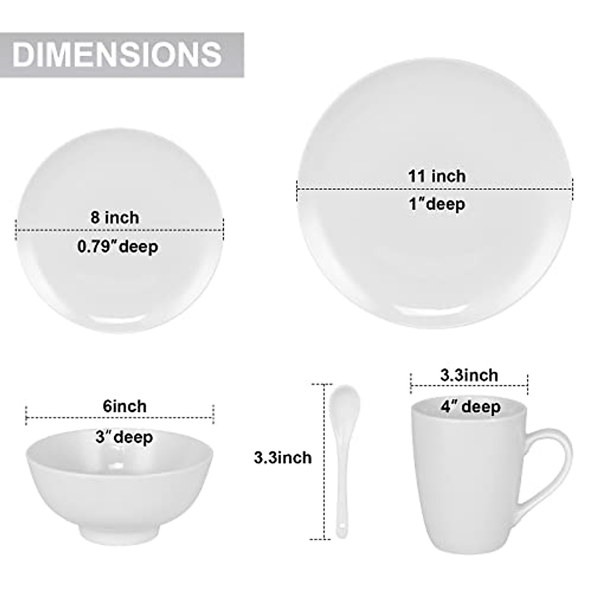 Miibox White Dinnerware Set, 40-Piece Service For 8，with Dinner Plates, Salad Plate, Bowls, Mugs and Teaspoons, Porcelain Durable for Christmas, Halloween, Wedding, Banquet