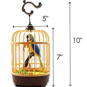 Haktoys Sound-Activated Singing Bird in Cage - Realistic Chirping and Motion, Battery-Operated Desk & Room Accessory with Melodic Sounds