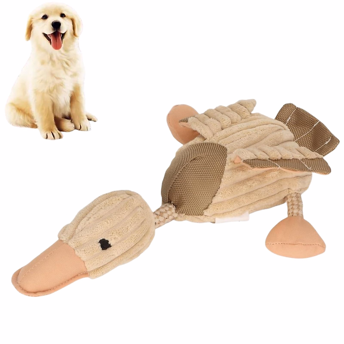 Cyrank Plush Dog Toy, Squeaky Dog Toys Cute Duck Shape Dog Chew Tough Toy Tug of War Dog Toys Stuffed Animal Dog Toys Puppy Teething Toys Durable Interactive Dog Toys for Small Medium Large Dogs