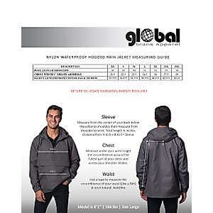 Global Blank Windbreaker Men’s Rain Jacket, Waterproof Hoodie Zip-Up Anorak, Black, Large