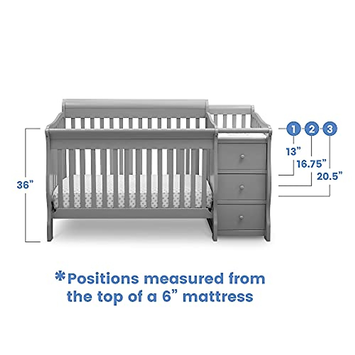 Delta Children Princeton Junction Convertible Crib N Changer + Changing Pad and Cover [Bundle], Grey