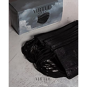 VIRTUE CODE Support Face Masks - Soft 3 Ply Comfort Face Masks, Colorful Disposable Face Mask 50 Pack. Black Colored Masks. Adults Mens and Womens Disposable Face Masks