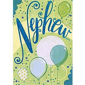 Designer Greetings Sparkling Balloons and Blue Foil Lettering Nephew Birthday Card