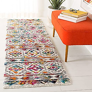 SAFAVIEH Fiesta Shag Collection 6'7" x 9'2" Cream / Multi FSG365A Moroccan Boho Non-Shedding Living Room Bedroom Dining Room Entryway Kids Area Rug