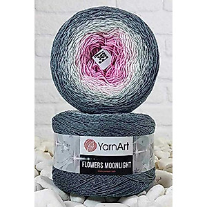 YarnArt Flowers Moonlight Glitter Cotton Yarn, Soft, Rainbow Crochet, Metallic Lurex handknit Shiny, Silvery Cake, Multicolor Cotton, 1 Skein Weight 9.17oz Lenght 393.7 inches,1 Fine Yarn (3293)