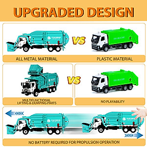 Garbage Truck Toys, Fubarbar 1:43 Bruder Tonka Trash Trucks Model for Boys Metal Diecase Waste Management Front Loader Die Cast Can Dumpster Truck Toy for 3 4 5 6 Years Old(Blue)