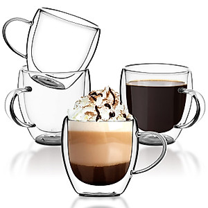 Dyserbuy Double Wall Glass Coffee Mugs Set of 4, 8.5oz Insulated Espresso Cups Coffee Cups, Drinking Glasses with Handle, Perfect for Latte,Cappuccino,Hot Chocolate,Tea and Juice