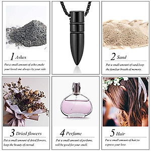 zeqingjw Bullet Urn Necklace for Ashes Memorial Cremation Jewelry Ash Holder Keepsake Jewelry for Pet/Human(Black)