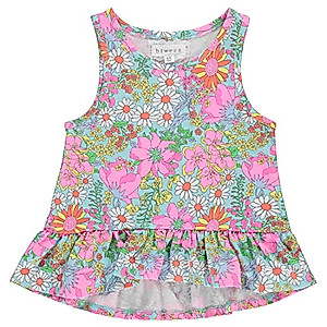 BTween Girls 6-Pack Peace Happiness Outfit Set w/Ruffle Sleeve Tees, Peplum Tank Top, Skirt, Dolphin & Biker Shorts/7-8