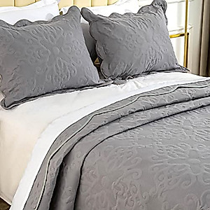 Oversized King Bedspreads 128x120 for Extra Tall King/California King Bed Lightweight Quilted Coverlet Set 3 Pieces 1 Quilt 2 Pillow Shams Gray