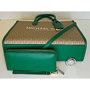 Michael Kors Mirella MD EW Logo Tote Bag bundled with Large Continental Wallet and Purse Hook (Palmetto Green)