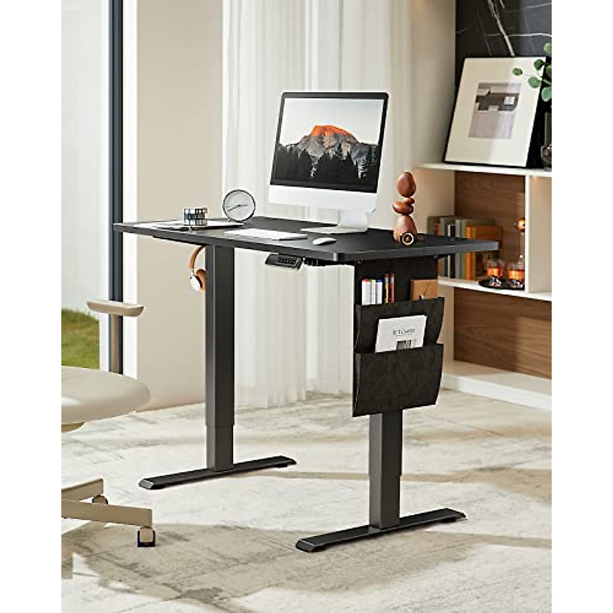 Marsail Standing Desk Adjustable Height, 48x24 Inch Electric Standing Desk with Storage Bag, Stand up Desk for Home Office Computer Desk Memory Preset with Headphone Hook