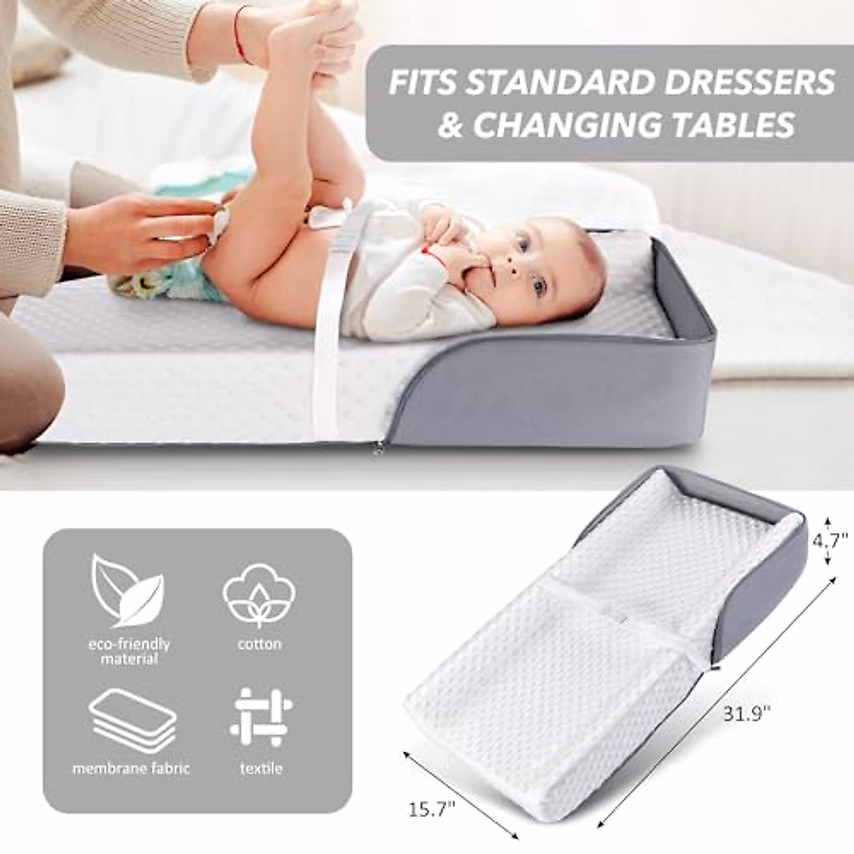 Portable Baby Diaper Changing Pad with Soft Cover & Handle, Waterproof Lining Foam Contoured Changing Table Pad for Dresser, Prefect Gift for Travel Outdoor (32”×16”)