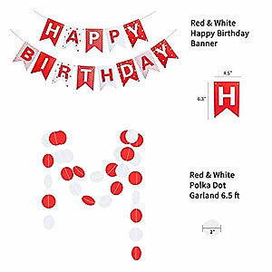 ANSOMO Red and White Happy Birthday Party Decorations with Banner 30 Pcs Balloons