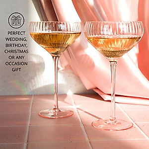 Sister.ly Drinkware Pink Coupe Glasses/Pink Coupe Champagne Glasses, Set of 2, 8 oz, Perfect for Cocktails, Mocktails, and Martinis, Great for Parties, Birthdays, Date Night, or Ladies Night